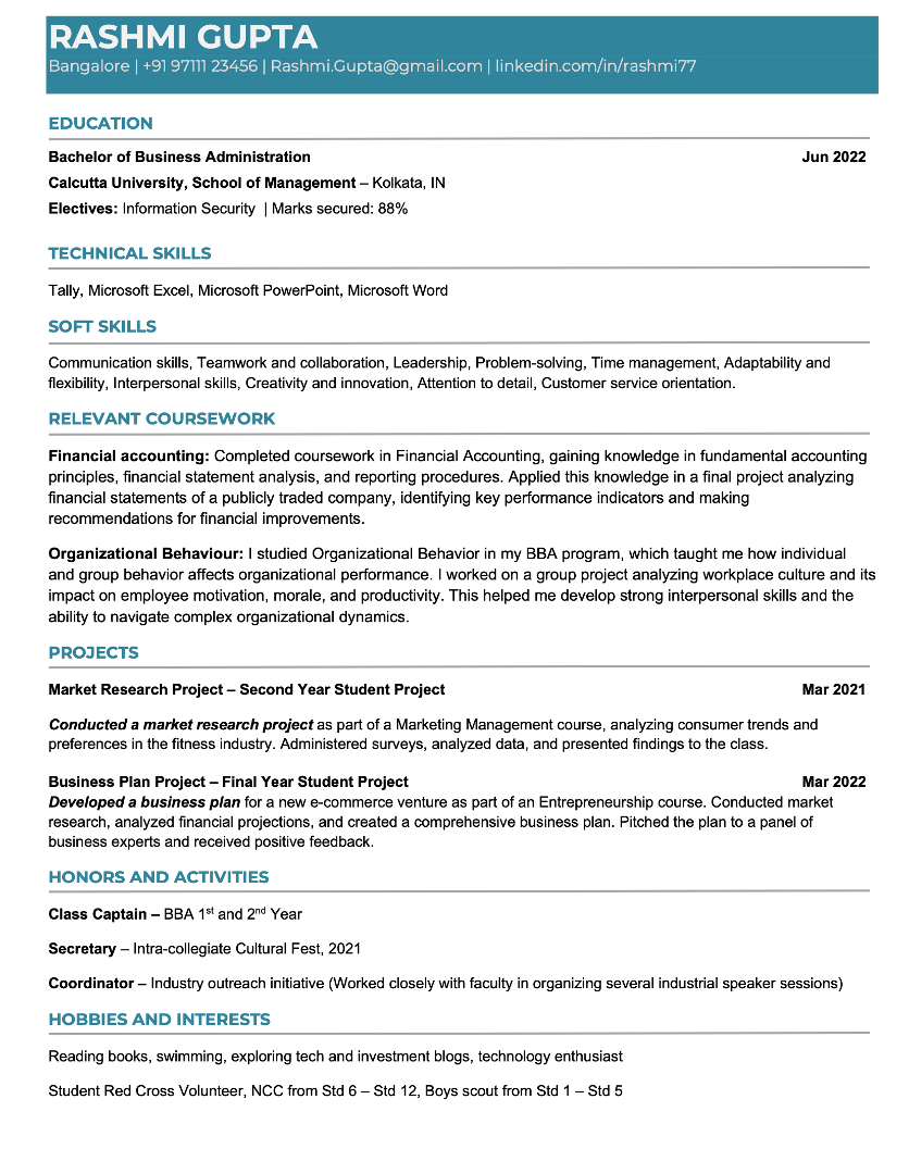 BBA Fresher - bba-fresher-resume-template